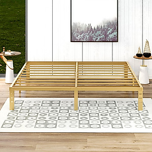 alazyhome King Size Bed Frame 14 Inch Metal Platform Bed Frame Heavy Duty Steel Slats Support No Box Spring Needed Noise-Free Easy Assembly Gold
