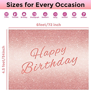 Rimbol Rose Gold Happy Birthday Banner Background Party Decoration Supplies, 4.5x6ft Photo Decoration Props, Suitable for Girls and Ladies