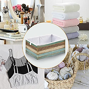 ALAZA Rustic Country Wooden Farmhouse 11 Inch Cube Storage Bin Organizer Foldable Basket for Closet Cabinet Shelf Office
