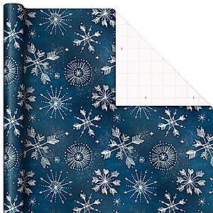 Hallmark Christmas Wrapping Paper with Cut Lines on Reverse (3 Rolls: 120 sq. ft. ttl) Snowy Village, Starry Snowflakes, Birch Trees & Cardinals