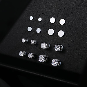 Jstyle 4 Pairs Stainless Steel Mens Womens Magnetic Stud Earrings Non-piercing CZ 4-7MM