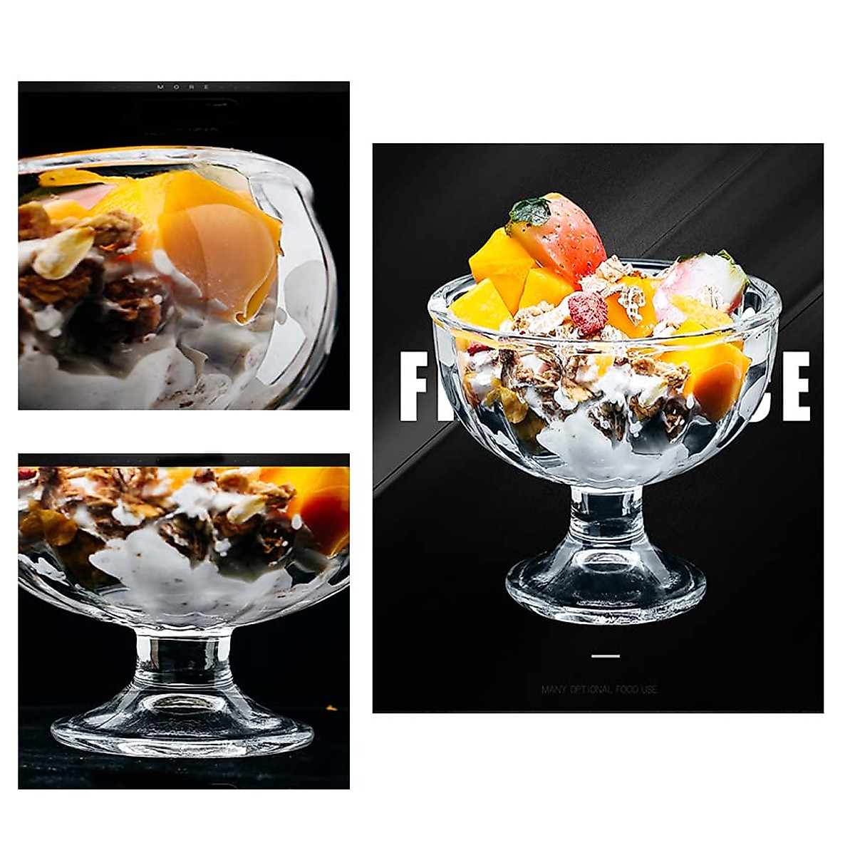 Dessert Glass Cup Ice Cream Bowl 190ml Crystal Clear Pudding Bowl with Pedestal Round Glass with Tulip Vintage Drinking Glassware for Soda Milkshake Juice Cocktail Sundae Trifle Party Serving Glass