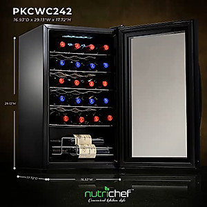 NutriChef 24 Bottle Compressor Wine Cooler Refrigerator Cooling System | Large Freestanding Wine Cellar Fridge For Red And White Champagne or Sparkling, Black Glass Door