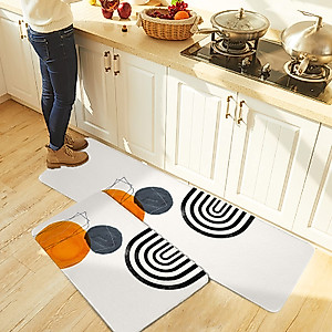 Boho Middle Century Kitchen Rugs and Mats Set of 2, Non-Skid Bathroom Rugs Modern Geometric Abstract Art Washable Kitchen Runner Floor Mat for Sink/Laundry Room/Office, 23.6"x35.4"+23.6"x70.9"