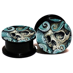 SERYNOW Skull Ear Gauges Plugs And Tunnels Ear Stretcher Expander 6mm-25mm Double Flared Screw Plug Piecing (00g (10mm))