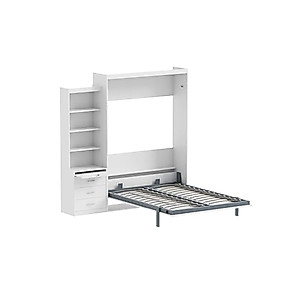 WOXYX Full Size Murphy Bed with Shelf and Drawers, Mordern Design Multifunctional Foldable Platform Bedframe Gas Struts,White