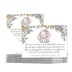 Paper Clever Party Cottage Elephant Baby Shower Thank You Cards with Envelopes - 25 Pack - Pink Floral 4x6 Blank Notes with Prefilled Message from Baby Girl - Personalizable Space for Customization