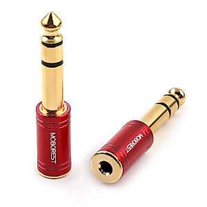 MOBOREST 1/4 Male to 1/8 Female Pure Copper Adapter, 6.35mm Stereo Male to 3.5mm Plug Jack Female Stereo Adapter Red 2-Pack