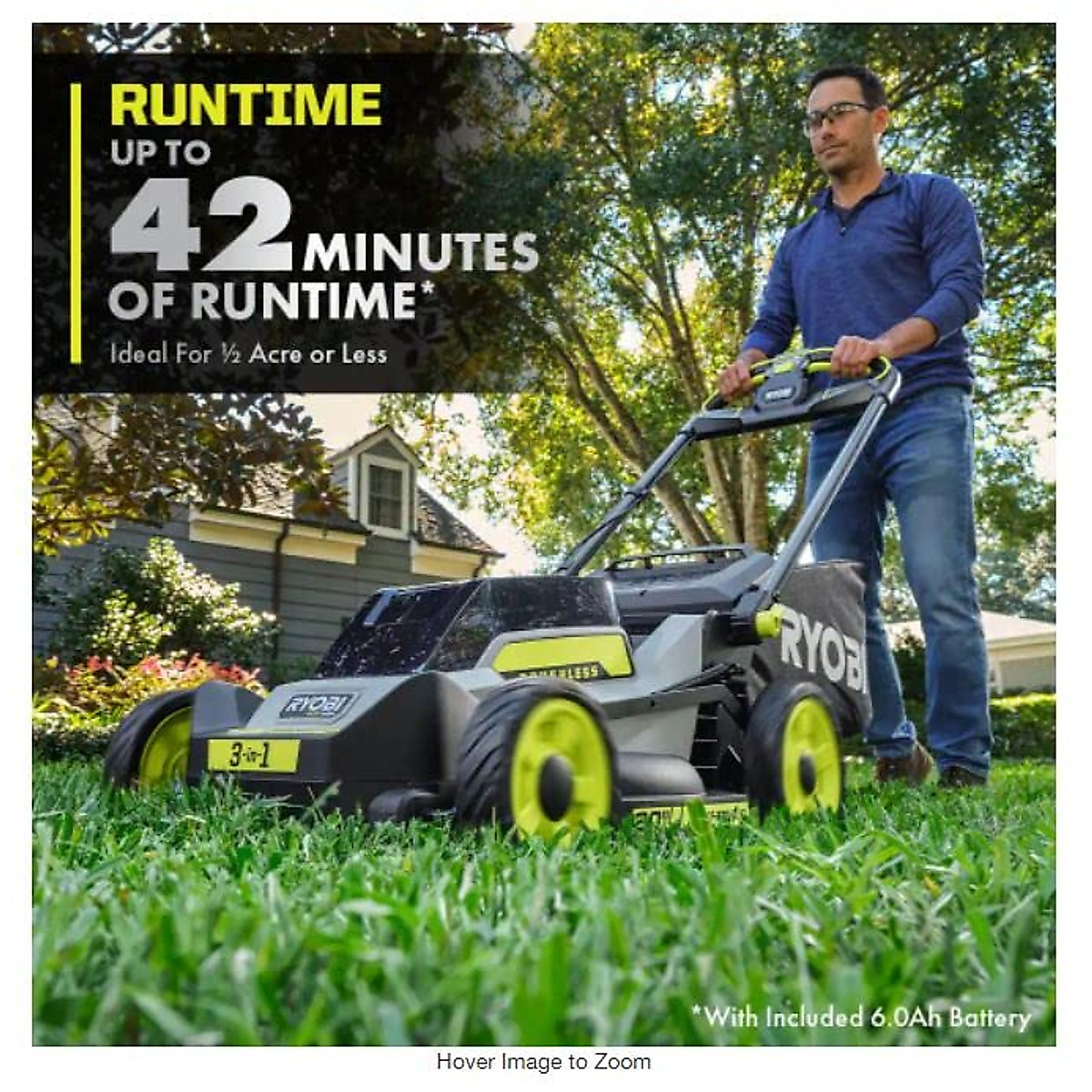 RYOBI ONE RYOBI 40V HP Brushless 20 in. Cordless Electric Battery Walk Behind Self-Propelled Mower with 6.0 Ah and Charger, Black