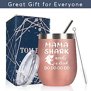 SELPONT om Daughter Son, Mommy Birthday Gifts for Mom, Funny Mothers Day Gifts for Wife Momma New Mama Shark Needs Wine Tumbler with Sayings Lid Straw Mom Gifts Christmas 12oz Rose Gold