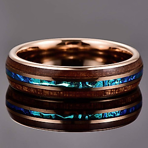 Vakki Mens Rings for Wedding Engagement 6mm Rose Gold Dome Tungsten Promise Bands Size 7.5