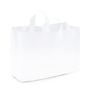 Prime Line Packaging - 16x6x12 Inch 50 Pack Plastic Bags with Handles, Shopping Bags for Small Business, Large Clear Frosted White in Bulk for Boutiques, Retail Stores, Merchandise & Gifts