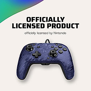 PDP Gaming Faceoff Deluxe+ Wired Switch Pro Controller - Officially Licensed by Nintendo - Customizable gamepad buttons, sticks, triggers, and paddles - Ergonomic Controllers - Blue Camo / Camouflage