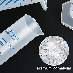 Akamino 4 Packs 500ml Plastic Graduated Cylinder,Transparent Measuring Cylinder Set with Pour Spout, 2-Sided Making Plastic Lab Test Tube for Science Projects, Laboratory Supplies