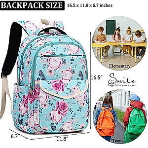 JIANYA School Backpack for Teens Girls School Bag Floral Kids Girls School Book Bags Backpacks Set