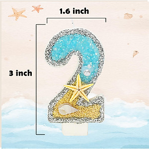 ElekFX 2nd Birthday Candle for Cake, Beach Starfish Sequins Number Cake Candles, 2.76 inch Number 2 Birthday Decorations, Cake Topper Decoration for Birthday Party (Number 2)