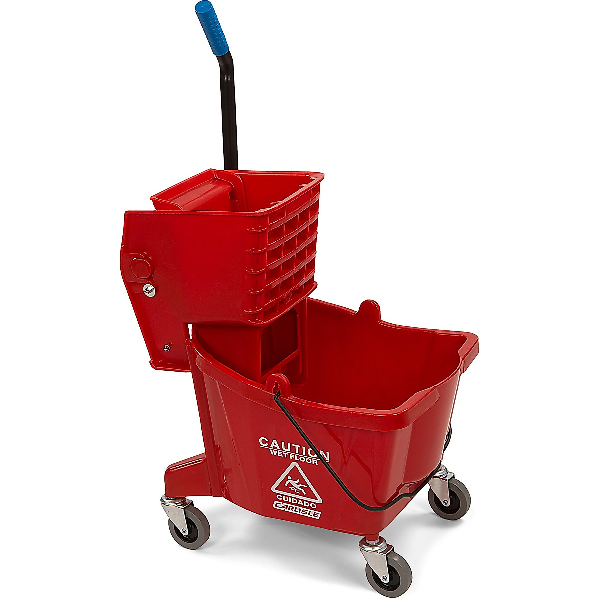 Carlisle FoodService Products Mop Bucket with Side-Press Wringer for Floor Cleaning, Restaurants, Offices, And Janitorial Use, Polyproylene, 26 Quarts, Red