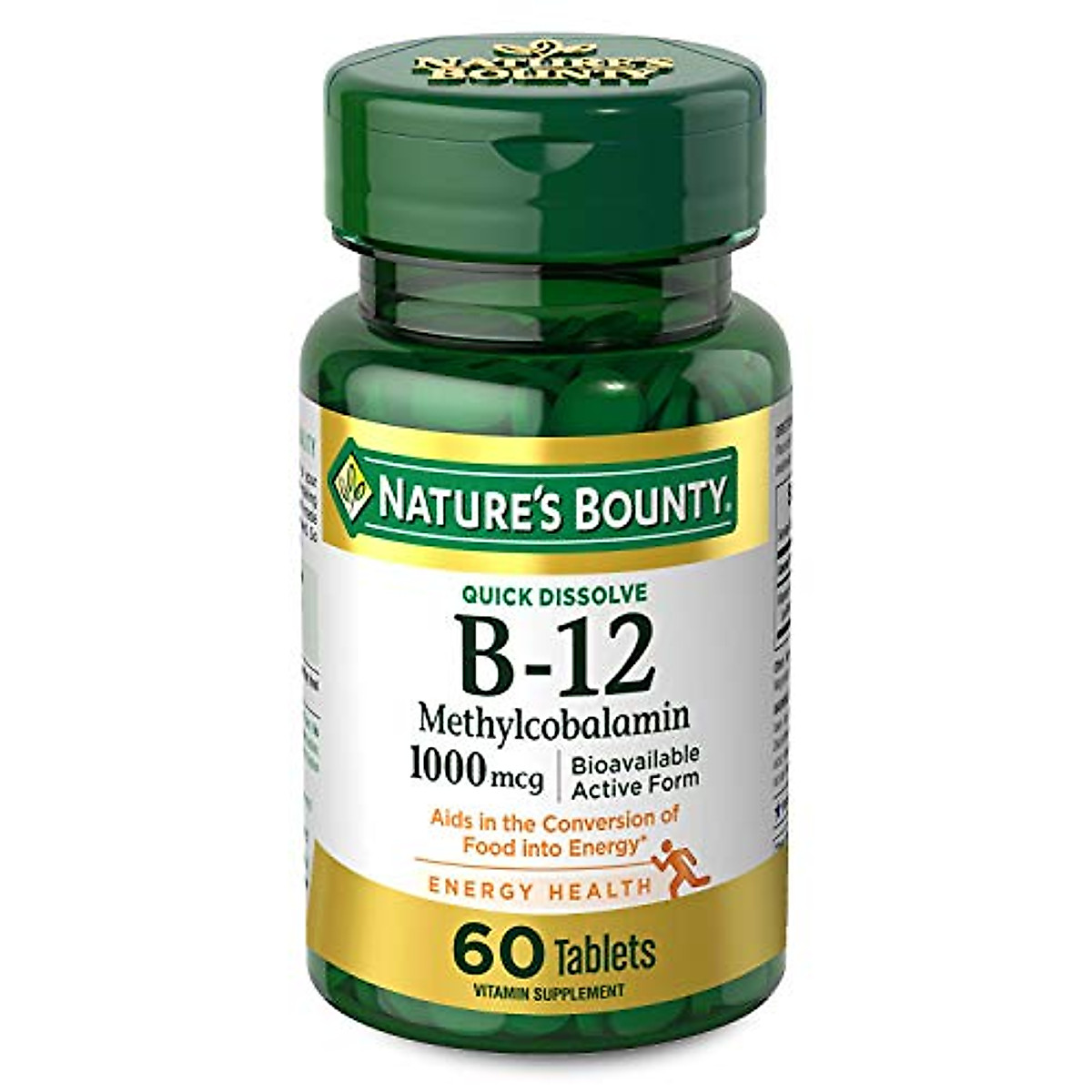 Vitamin B12 by Nature's Bounty, Quick Dissolve Vitamin Supplement, Supports Energy Metabolism and Nervous System Health, 1000mcg, 60 Tablets