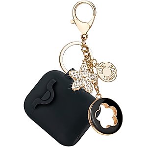 VOTILE Secure Lock Silicone Case Compatible with AirPods Case 1 & 2 with Bling Keychain, Soft Protective Earpod Case Cover Earbuds Cases Women Girls for Apple Air Pod 2 Case - Black
