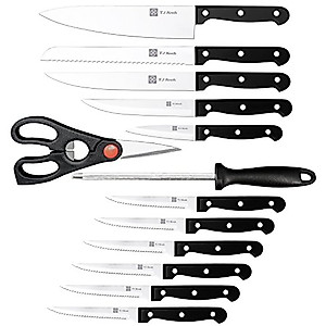 T.J Koch Knife Set 15 Pcs with Block Cutting Board Kitchen Knives Set 8" Chef Slicing Bread 5" Utility 3½" Paring 4½" Steak Knives x 6 Sharpener Steel