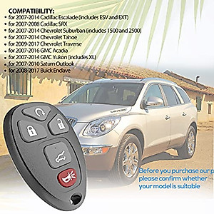 Replacement Fits for Chevy Suburban Tahoe Traverse 2007 2008 2009 2010 2011 2012 2013| Cadillac Escalade 2007-2010| Buick Enclave 2008-2017 Car Keyless Entry Remote Fob Self-Programming (Pack of 2)