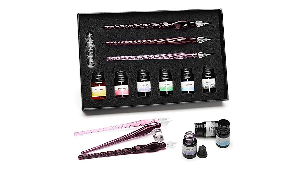 ESSSHOP 3 Purple Glass Calligraphy Pens - Artistic Ink Set for Beginners