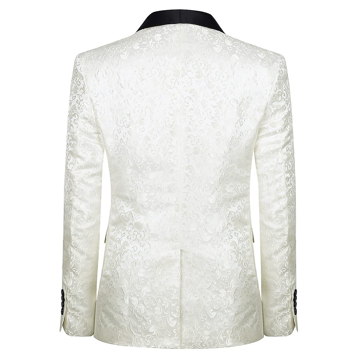 Mens Floral Jacquard Dress Suit Jacket 1 Button Print Tux Blazer Sport Coat (White, Large/40R)