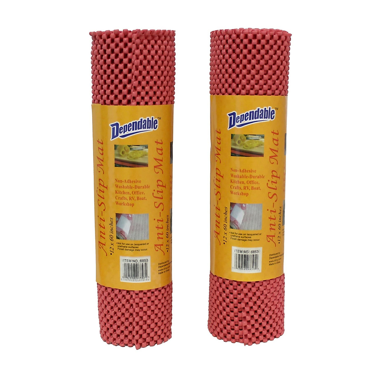 2 Pack Red Anti-Slip Mat Rug Non Skid - Shelf and Drawer Liner Trim to Fit 12 inch x 60 inch Each Roll