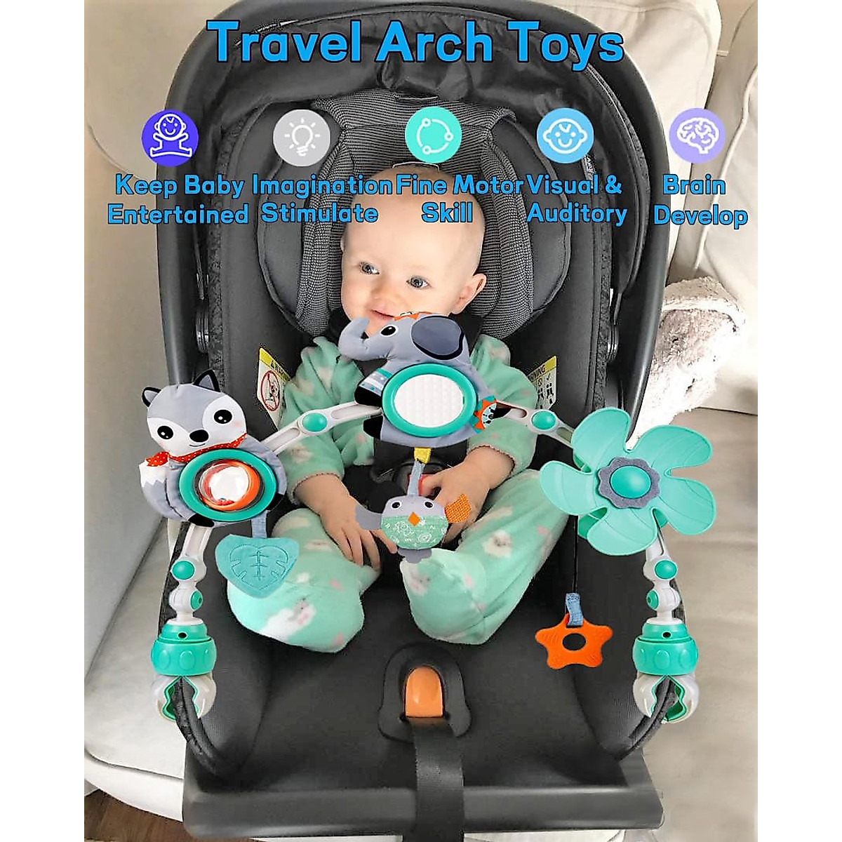 Baby Stroller Arch Mobile, Adjustable Musical Arch Toys Mobile for Crib with Universal Clamps, Versatile Activity Toy Bar for Baby Bouncer Infant Baby Car Seat Toys Mobile for Bassinet Swing - Gray