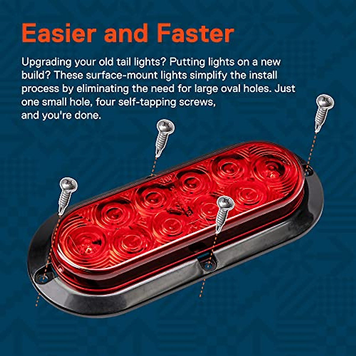 TRUE MODS 2pc 6 inch Red Oval LED Trailer Tail Light Kit [DOT FMVSS 108] [SAE S2T2I6] [Surface-Mount] [IP67 Waterproof] [Stop Turn Tail] Trailer Brake Lights for Boat Trailer RV Trucks