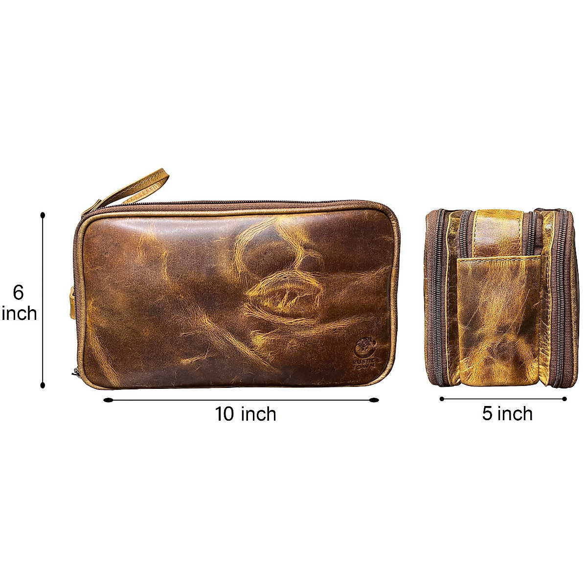 RUSTIC TOWN Leather Toiletry Bag - Men Shaving Dopp Kit - Women Cosmetic Bag Makeup Organizer for Travel Size Toiletries