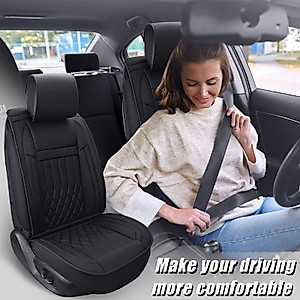 Tallew 2 Pieces Car Seat Covers Front Seat Vehicle Cushion Cover Waterproof Black Interior Covers Faux Leather Seat Covers Universal Car Sit Covers Fit for Most Cars Automotive Seat Accessories