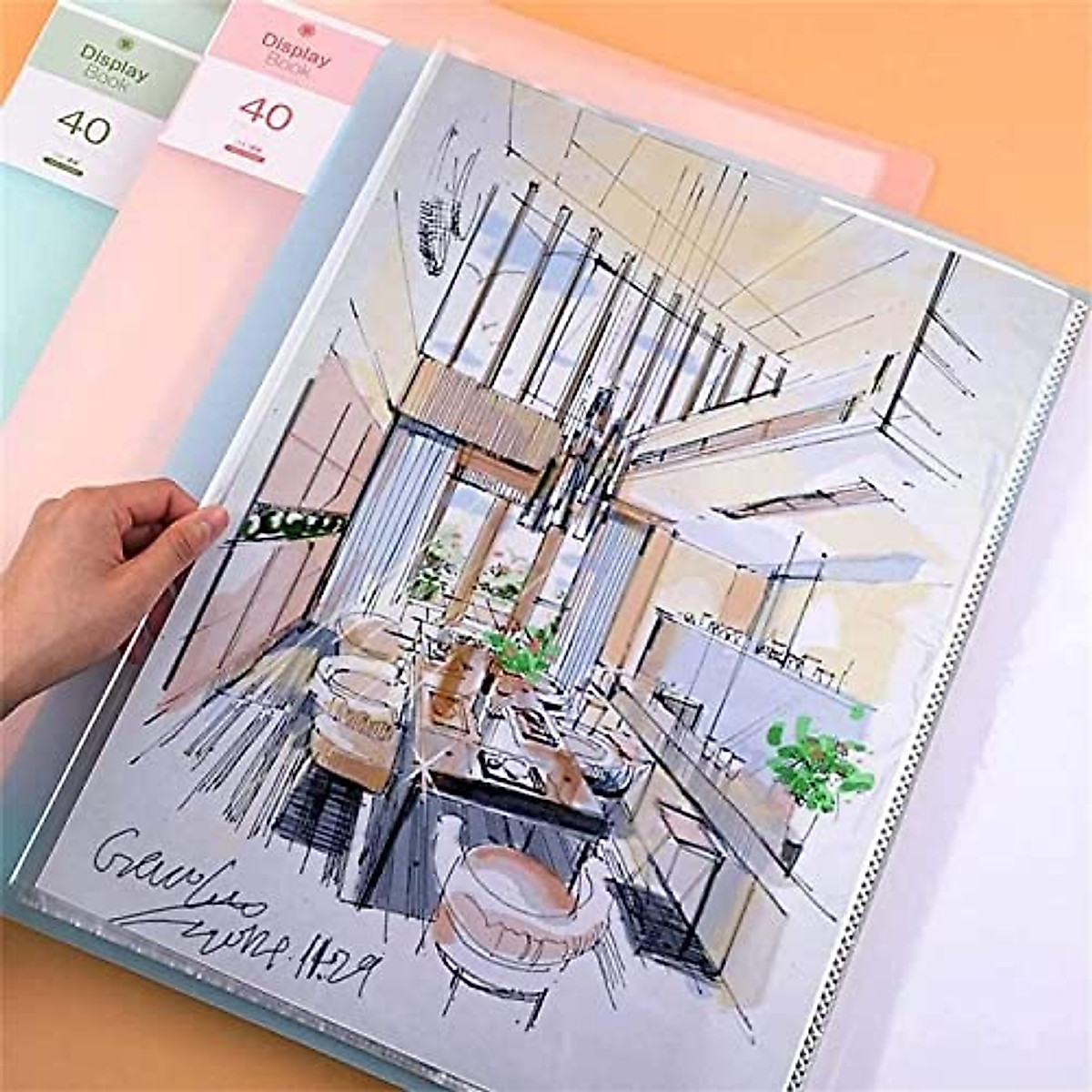 A3 40 Pags Diamond Painting Storage Book,Clear Pockets Art Plastic Sleeves Protectors,Large Portfolio Folder,Art Portfolio Painting Storage Book for Diamond Painting Presentation Book. (A-Blue)