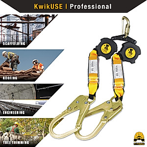 KwikSafety - Charlotte, NC - COBRA WEB 6’ Twin-Leg [NO TANGLE] Self Retracting Lifeline ANSI CLASS A SRL Rebar Hooks Shock Absorber Roofing Construction Personal Fall Arrest Protection