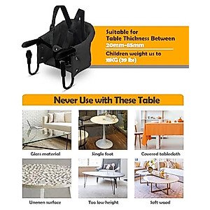 ATHRADIES Hook on High Chair with Mat, Clip on High Chairs for Babies and Toddlers, High Chair That Attaches to Table, Portable High Chair for Travel, Travel High Chair with Carrying Bag,Black