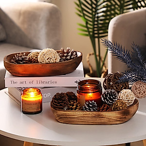 2 Pcs Wooden Dough Bowls for Decor 10 Inch Decorative Bowl Home Decor Oblong Fruit Bowl for Kitchen Counter Rustic Carved Wood Serving Bowl Long Wooden Bread Tray for Dining Room Table Centerpiece