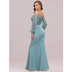 Ever-Pretty Women's See-Through Sequin Dress Mermaid Evening Dress with Sleeve Blue US20