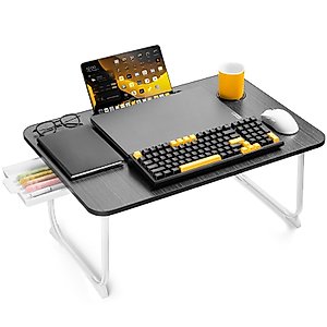 Cloudtrip Laptop Desk for Bed Lap Desk, Bed Table with Foldable Legs Storage Drawer, Breakfast Tray Folding Laptop Stand r for Sofa Couch Floor (Black)