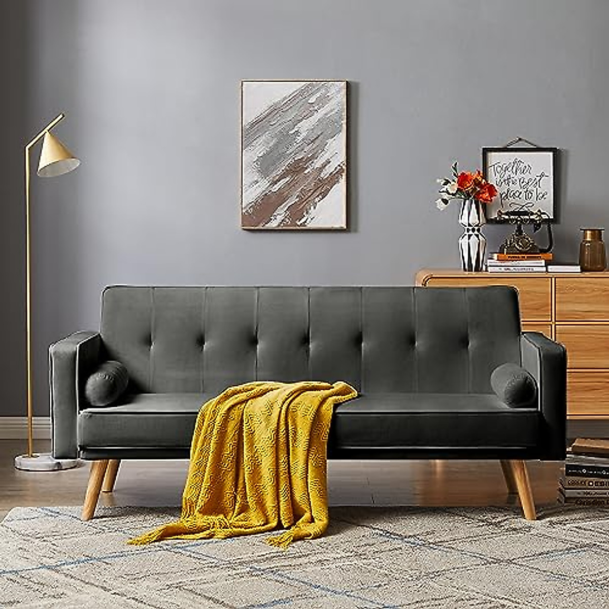 Eafurn Convertible Sofa Bed, Adjustable Modern Futon Couch-Breathable Fabric Folding Lounge Loveseat Reversible Daybed Easy to Clean-Ideal for Bedroom, 72", Grey