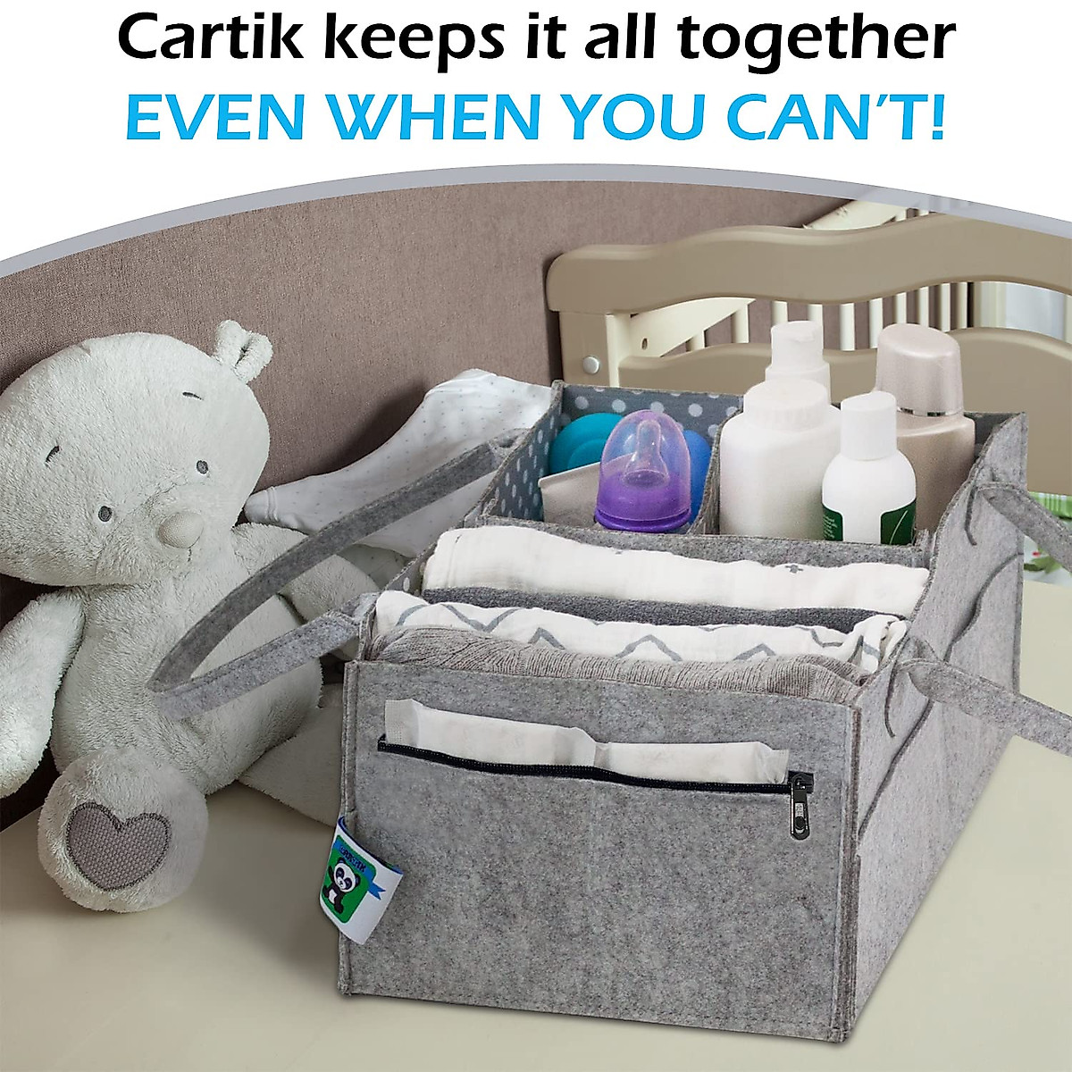 Baby Diaper Caddy Organizer – Nursery Basket with Convenient Leather Handles – Durable, Portable Changing Table Diaper Storage (2 Pack)