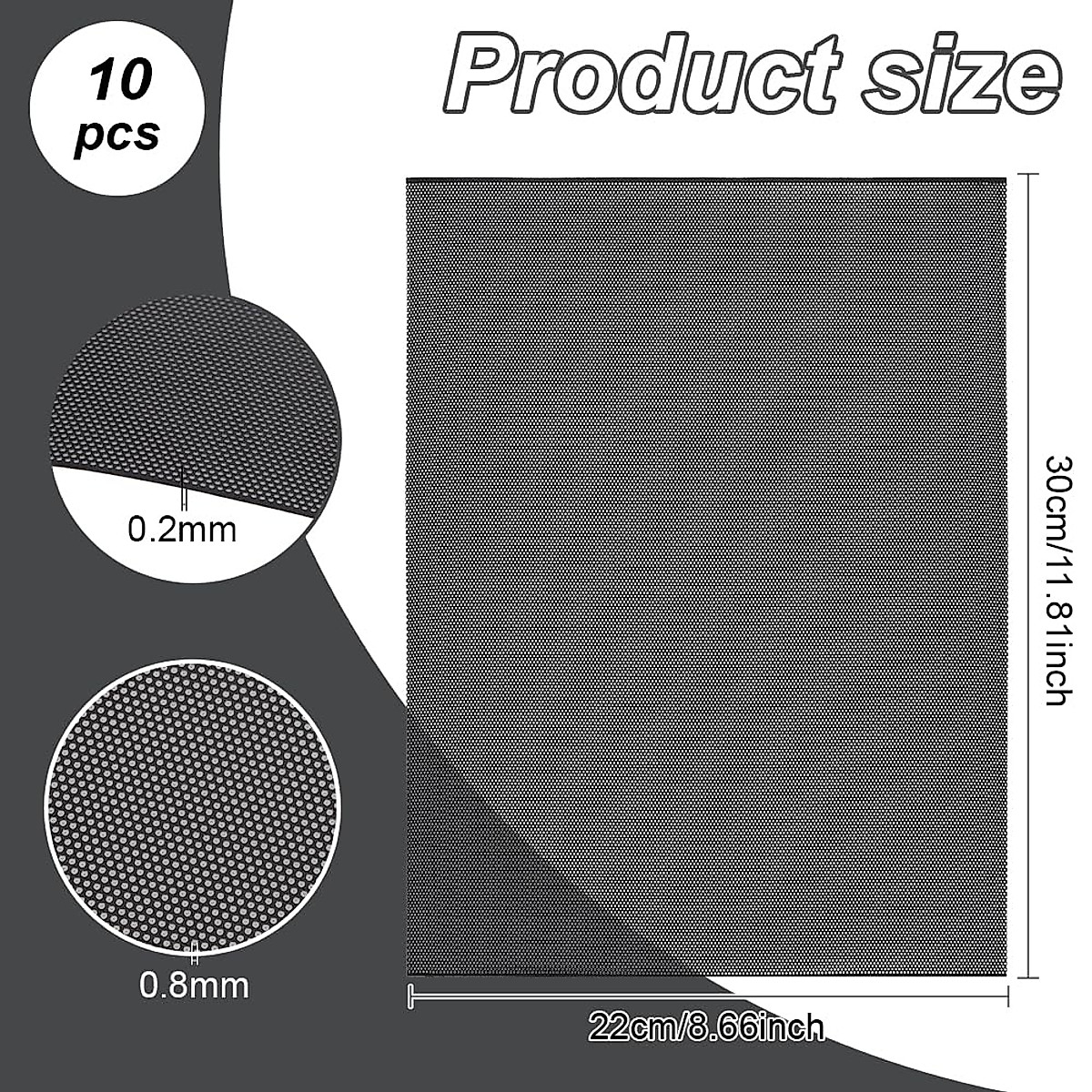 BENECREAT 10 Sheets Fursuit Eye Mesh, 11.8x8.6inch Black PVC Custom Eye Mesh 0.2mm Thick Waterproof Printable Net for Furries Cosplay, Sculptures, Props, Craft Making, Hole: 0.8mm