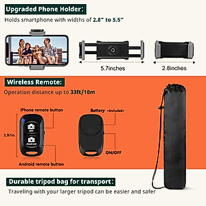 Torjim 74” Camera Tripod with Travel Bag, Extendable Cell Phone Tripod Stand with Wireless Remote and Phone Holder, Compatible with All Cameras/iPhone/Android/Sport Camera