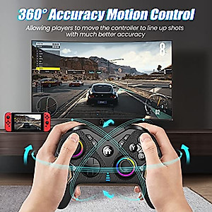 Hollabudz Switch Controller for Nintendo Switch Lite/Switch OLED, Wireless Switch Pro Controller with RGB Light Up, 4 Programmable Keys, Turbo, Vibration, Wake Up Func Switch Remote Assault Dark