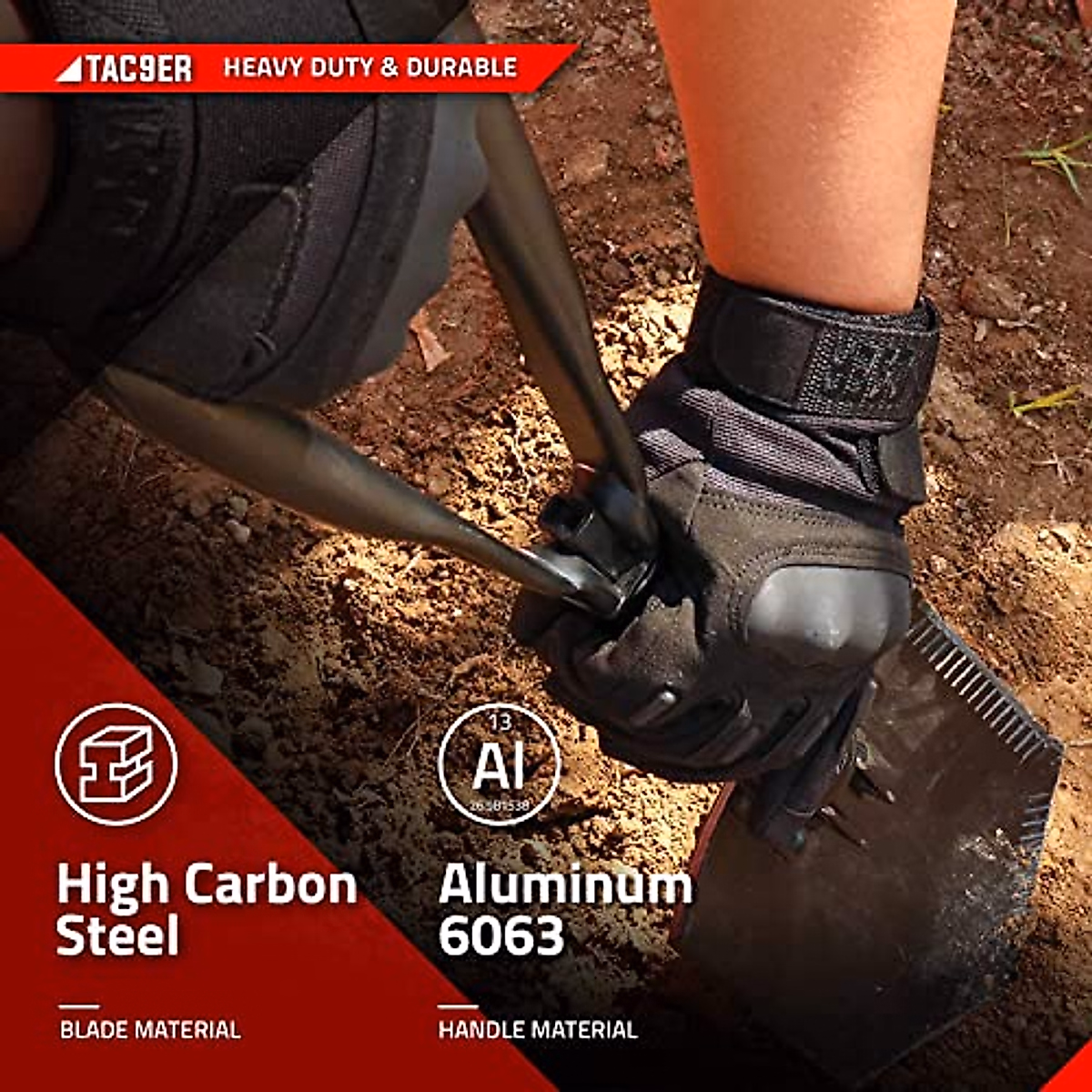 TAC9ER Heavy Duty Folding Shovel Survival Tool for Car or 4x4 | Portable Foldable Camping Shovel | Small Survival Shovel for Digging | Emergency Tactical Shovel | Military Evacuation E-Tool Shovel