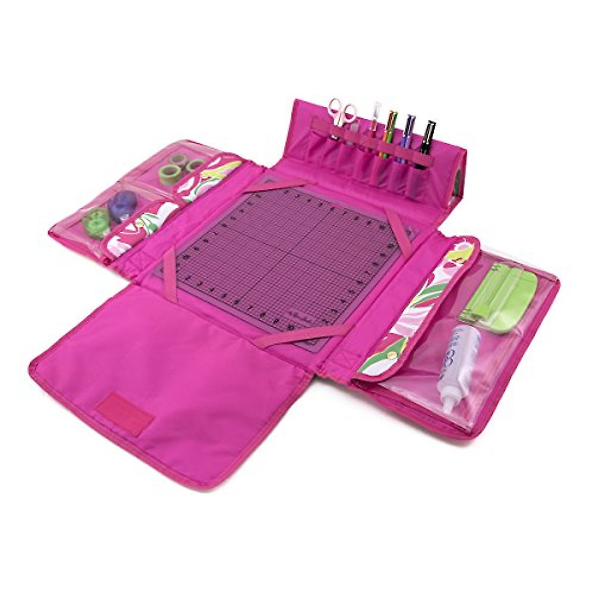 Storage Studios Macbeth Portable Craft Station Tote, 1.5 x 16 x 14.75 Inches, Pink, White, Yellow, and Green (CH93546)