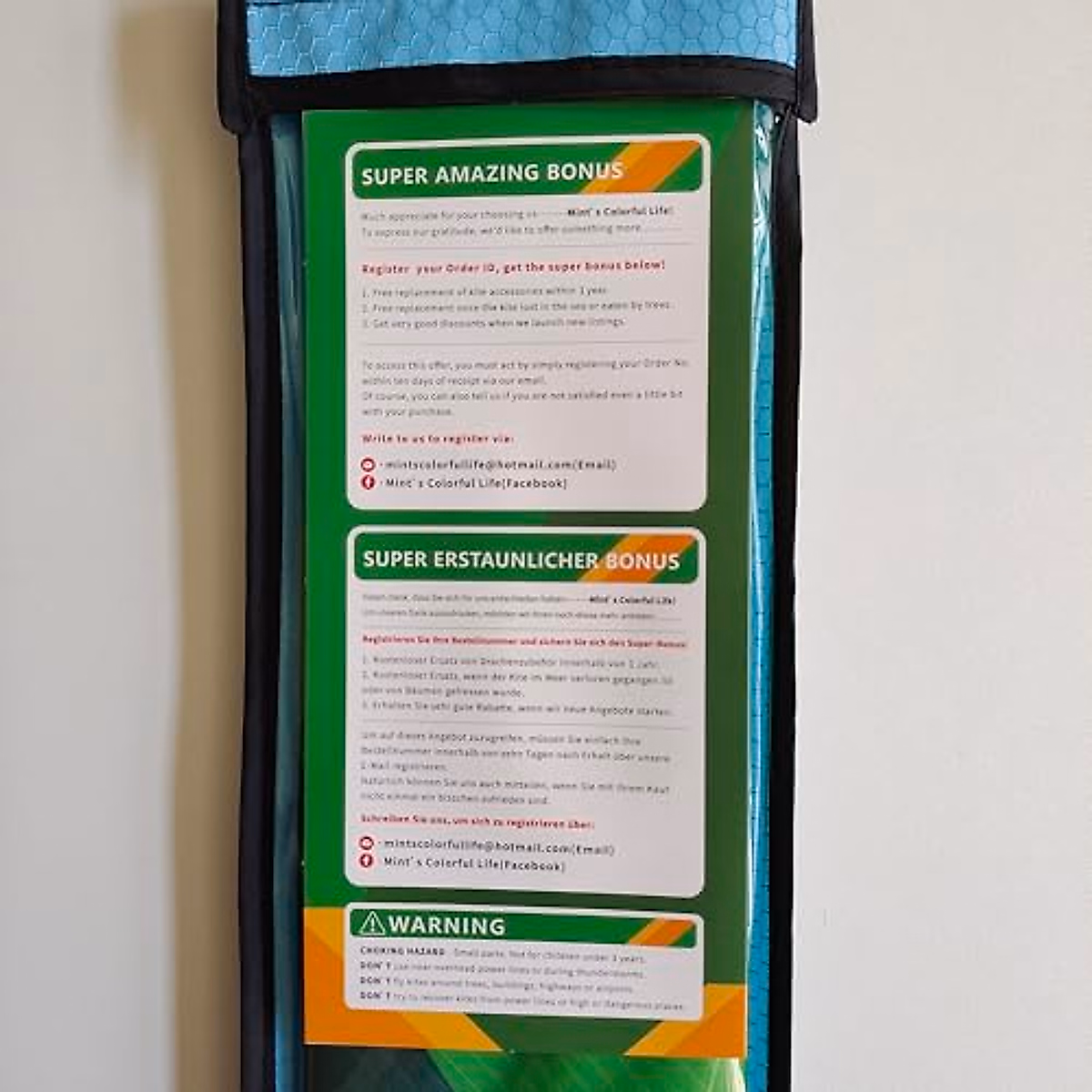 Mint's Colorful Life Delta Kite for Kids & Adults, Extremely Easy to Fly Kites with 2 Ribbons and 300ft String, Best for Beginner