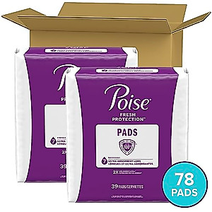Poise Incontinence Pads & Postpartum Incontinence Pads, 7 Drop Ultra Absorbency, Long Length, 78 Count, Packaging May Vary
