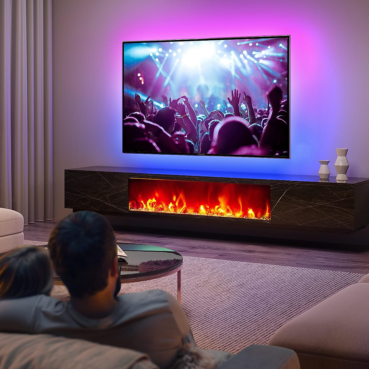 Greenstell TV Mount with LED Lights, TV Wall Mount for 47-84 Inch TVs, Full Motion TV Bracket with Dual Articulating Arms, Swivel, Tilt, Extension, Max VESA 600x400mm, Holds up to 132lbs