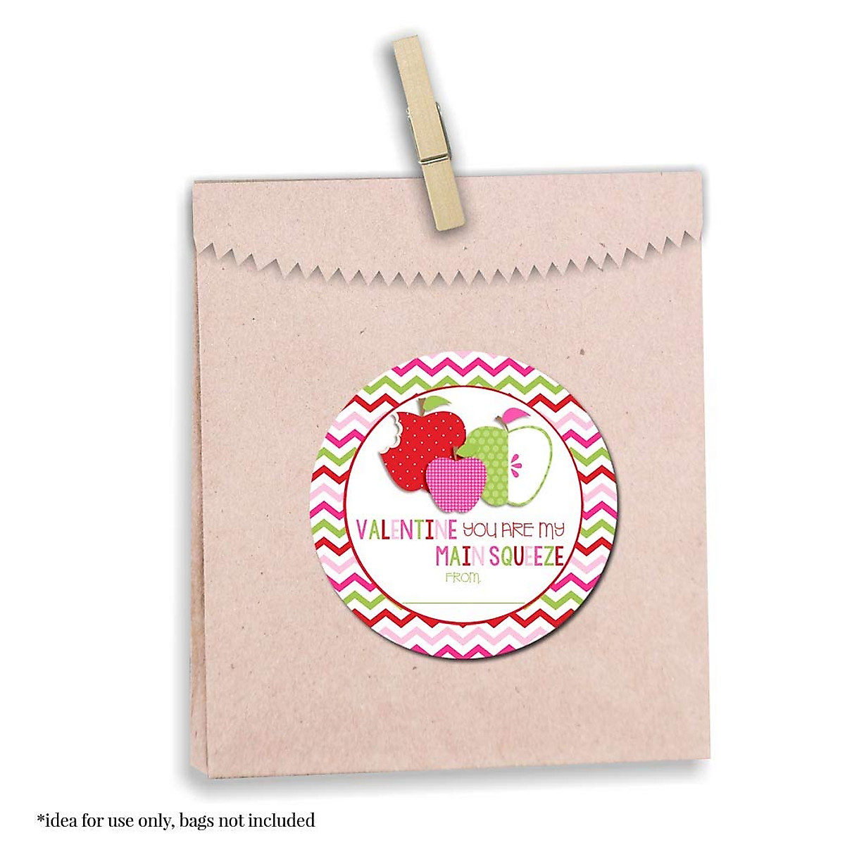 Main Squeeze Apple-Themed Valentine Party Favor Sticker Labels, 40 2" Party Circle Stickers by AmandaCreation, Great for Classroom Valentines, Envelope Seals, Gifts & Treats