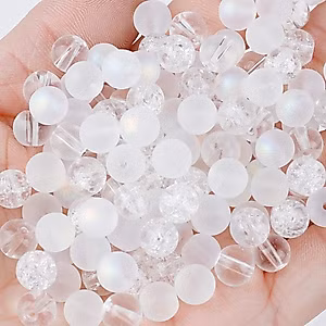 Niziky Glass Beads, 100pcs 8MM Round, Mix Crackle Lampwork, Aurora Crystal, Matte Gemstones Spacer Beads for Crafts, Loose Beads for Bracelet Making